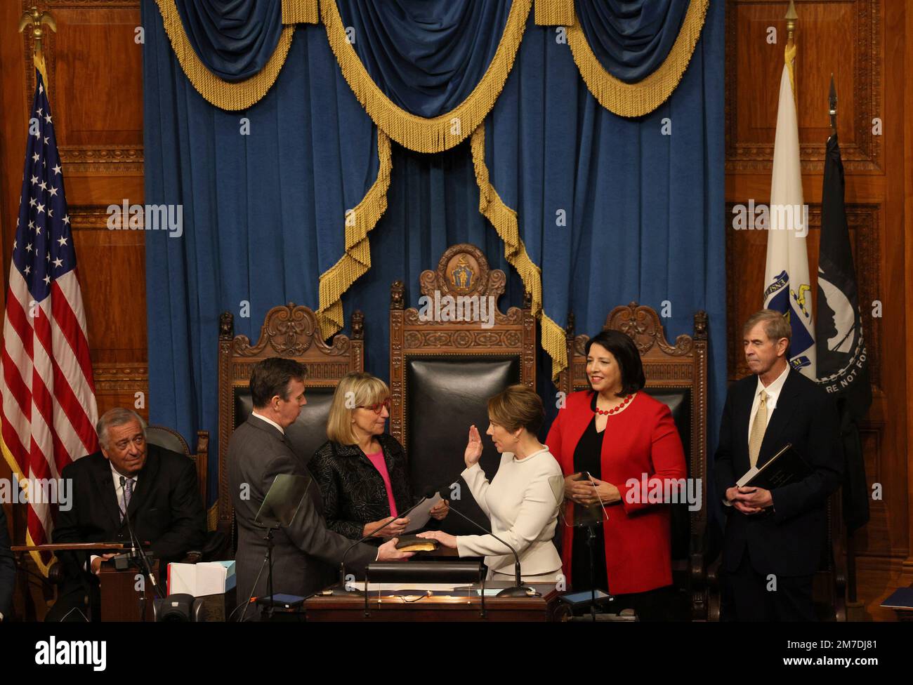 : Massachusetts Governor Maura Healey is sworn in during her ...