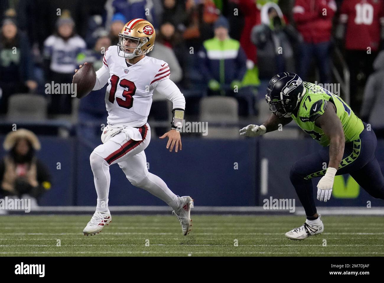 San Francisco 49ers quarterback Brock Purdy runs against Seattle ...