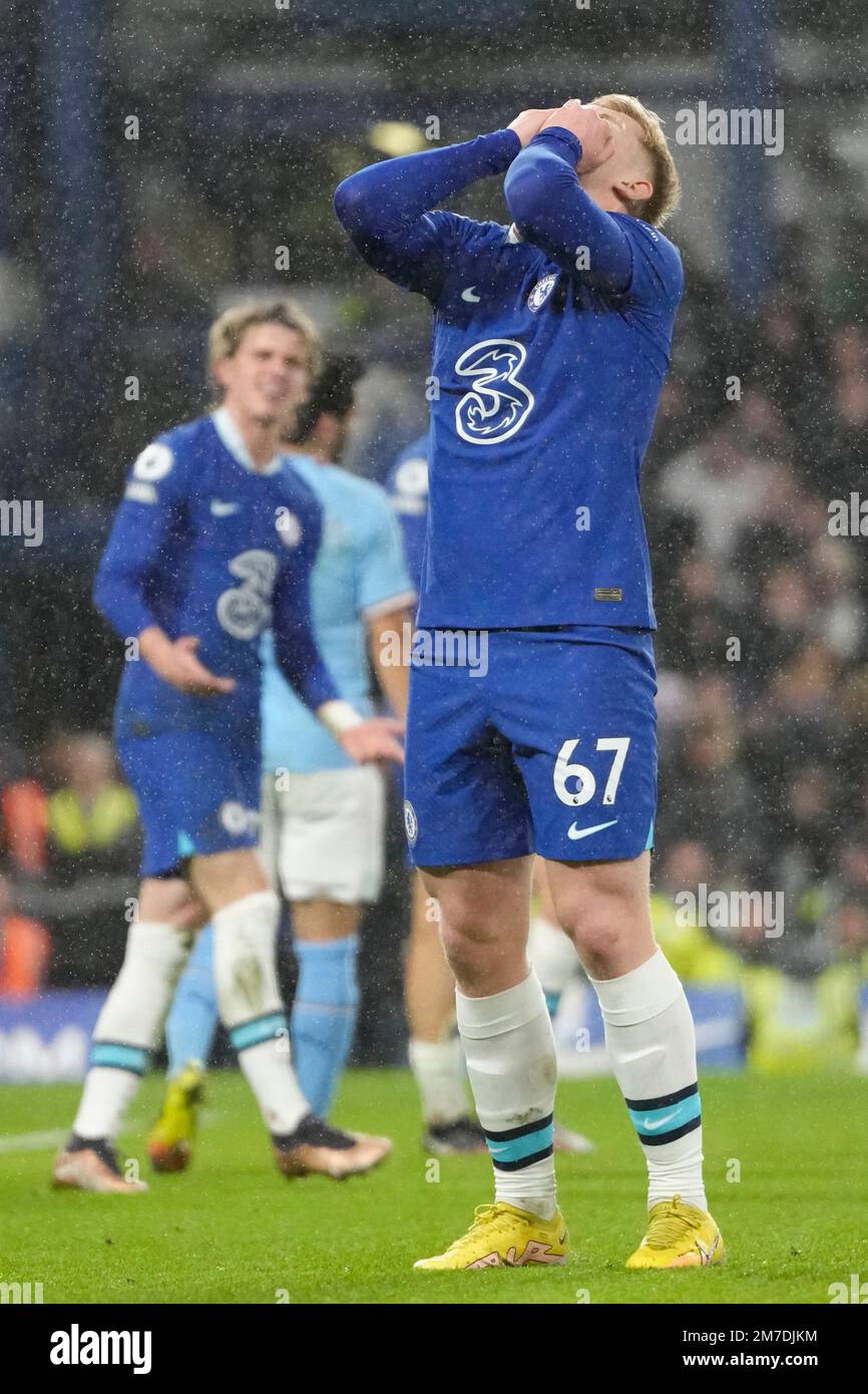 Chelsea's Lewis Hall reacts after missing a chance during the English ...