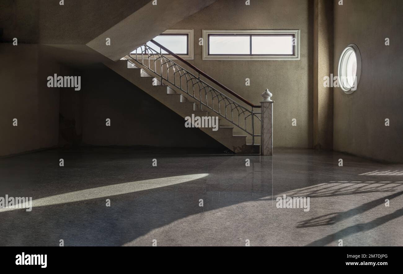 Bangkok, Thailand - 05 Jan, 2022 - Side view of Marble stairhead and ...