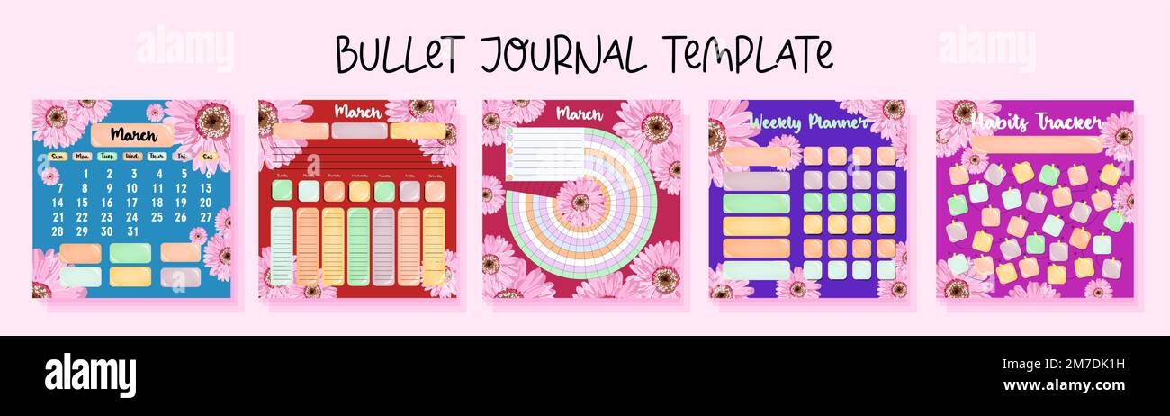 5 page of planner with simple design,Printable habit tracker with ...
