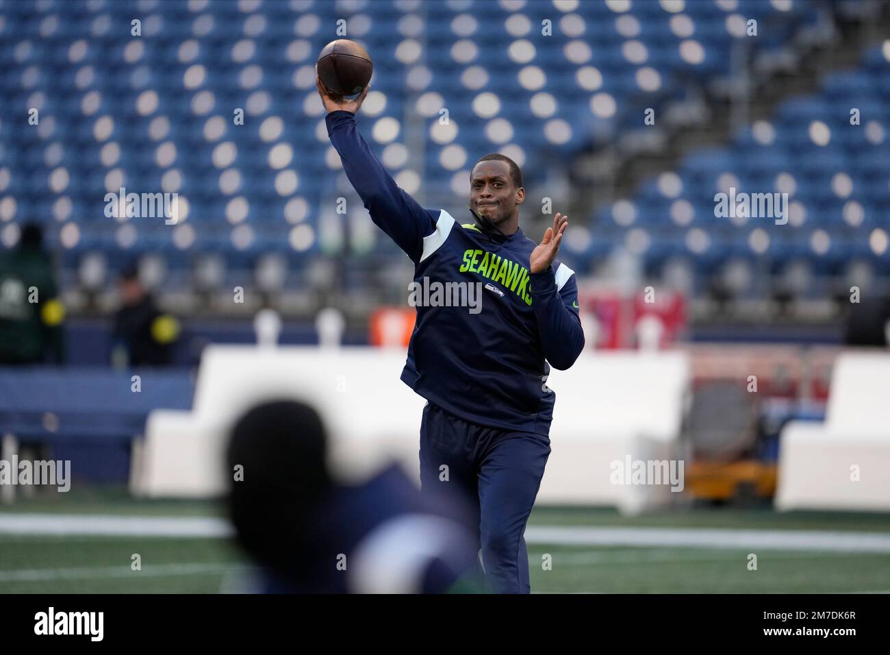 Seattle Seahawks quarterback Geno Smith warms up before an NFL football ...