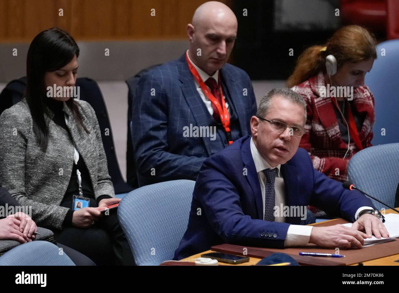 Gilad Erdan, Israeli Ambassador to the United Nations, speaks during a ...