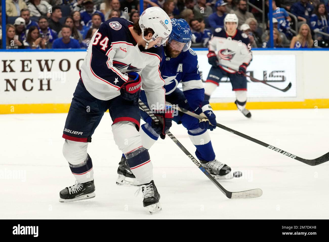Tampa Bay Lightning defenseman Victor Hedman (77) knocks the puck away ...