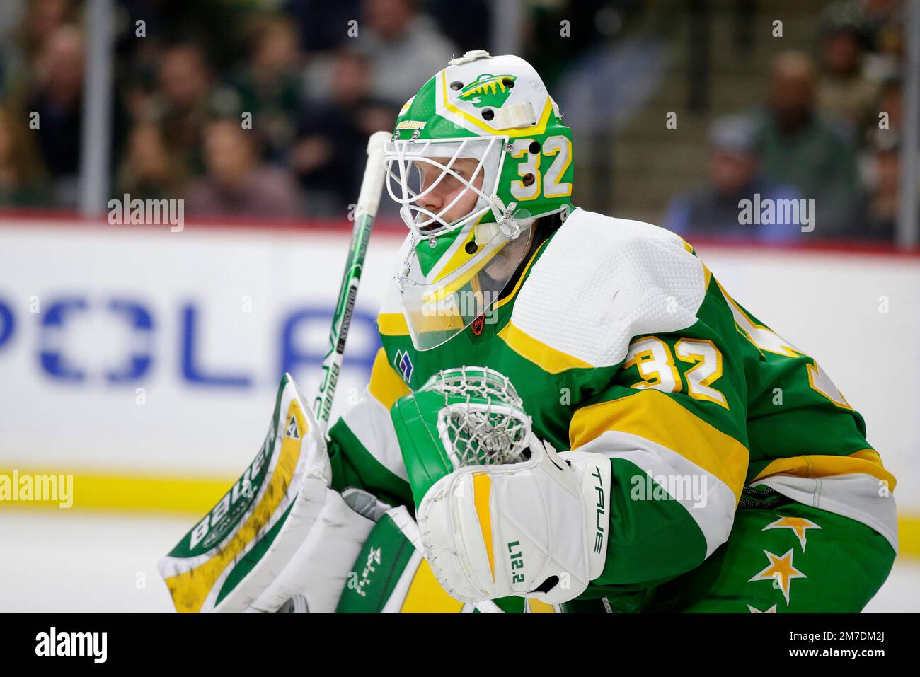 Minnesota Wild goaltender Filip Gustavsson plays during an NHL hockey ...