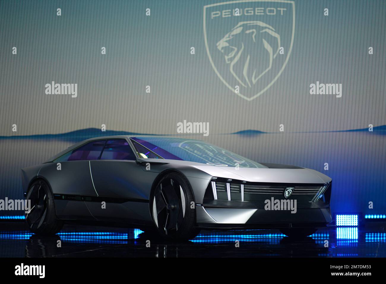 The Peugeot Inception Concept car is displayed on stage during the ...