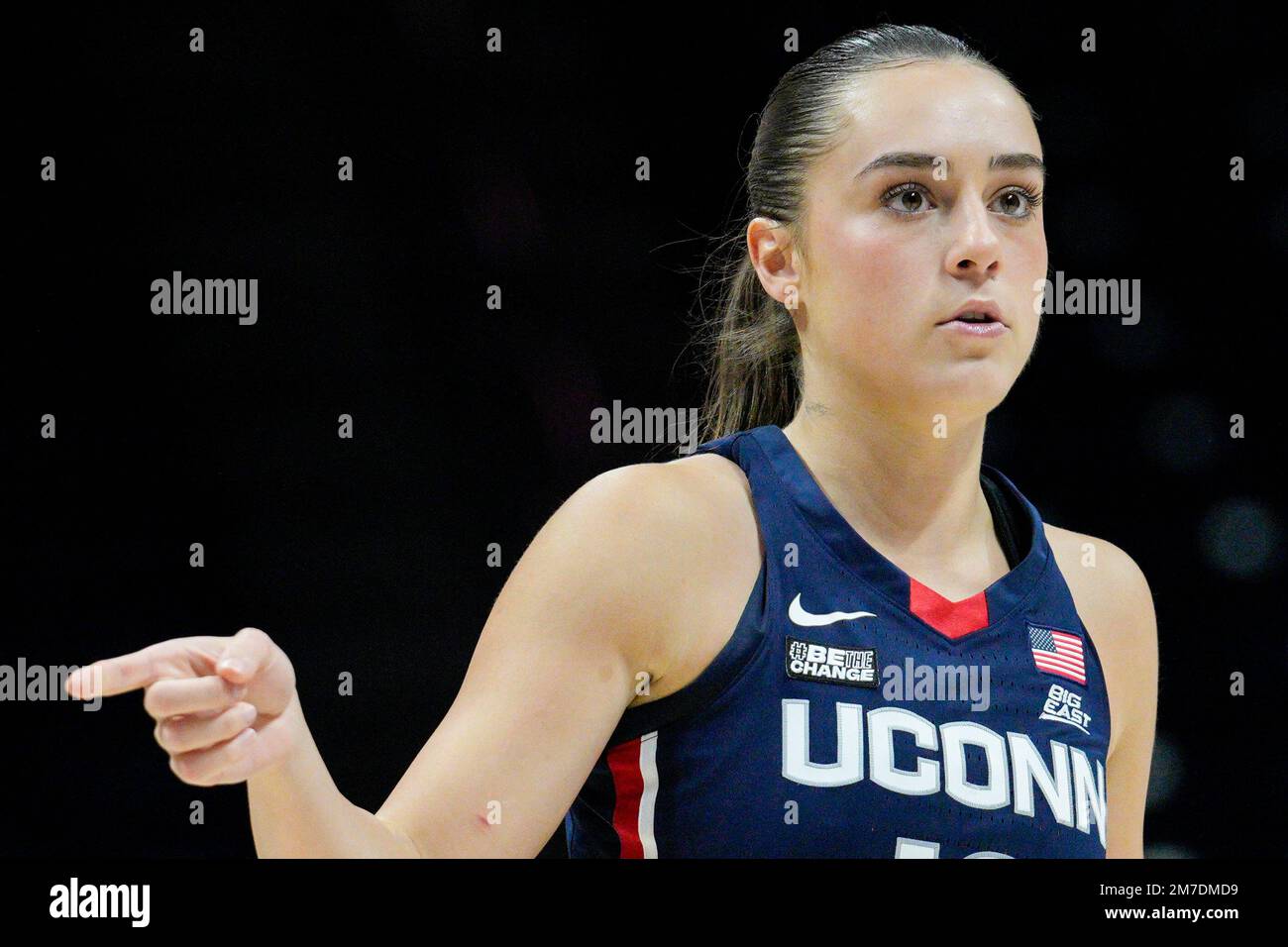UConn guard Nika Muhl (10) gestures during the second half of an NCAA ...