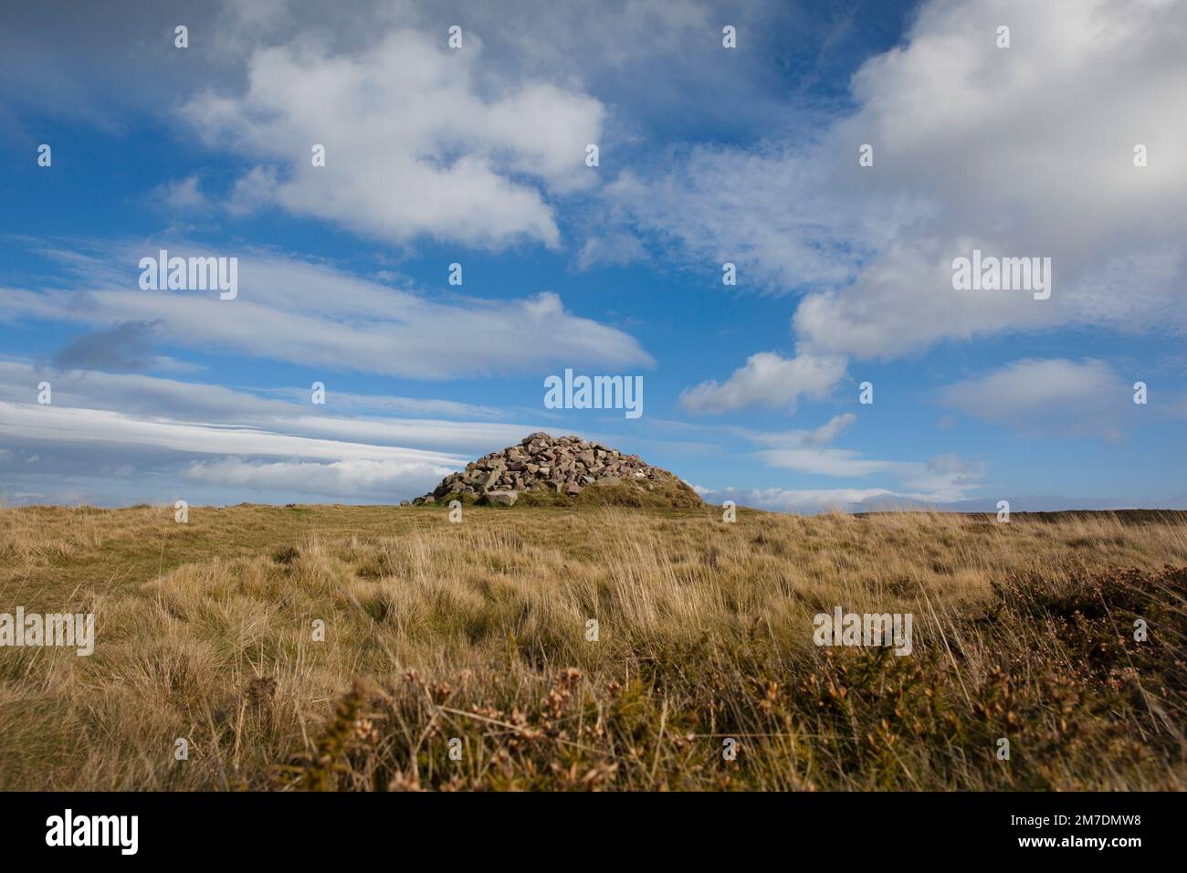 A cairn of small stones on the top of a hill on the south west coastal ...
