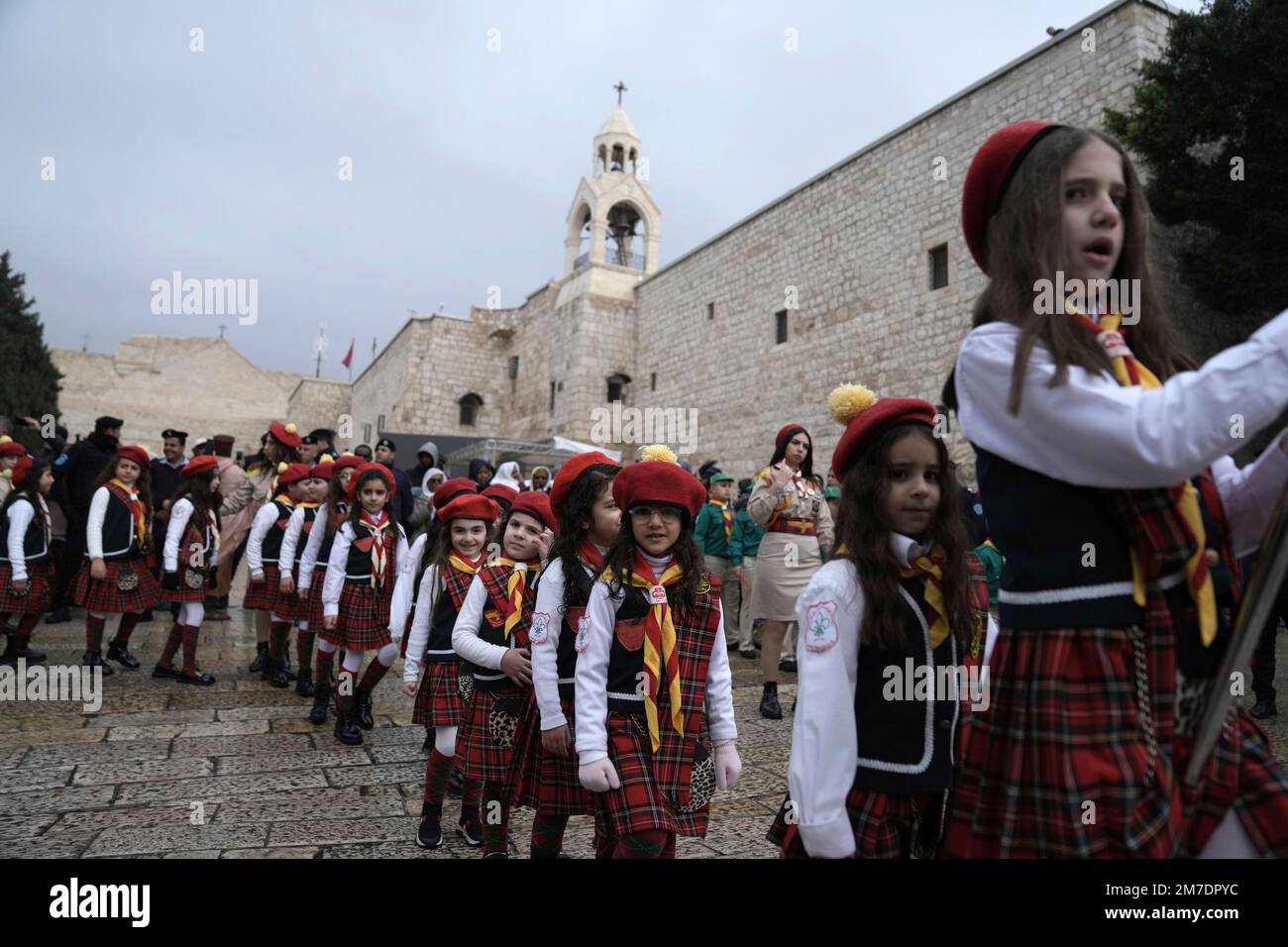 Palestinian scouts march in the Christian Orthodox Christmas Eve ...