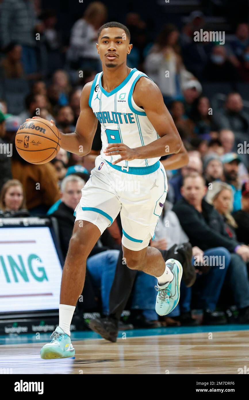 Charlotte Hornets guard Theo Maledon brings the ball up court during ...