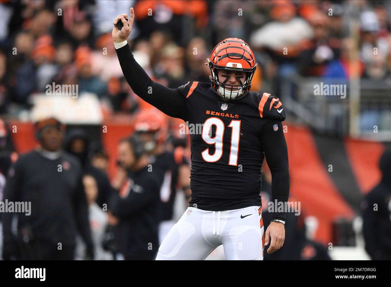 Cincinnati Bengals defensive end Trey Hendrickson (91) reacts during an ...