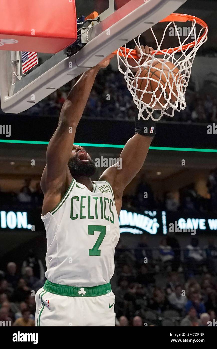 Boston Celtics guard Jaylen Brown (7) dunks during the second half of ...