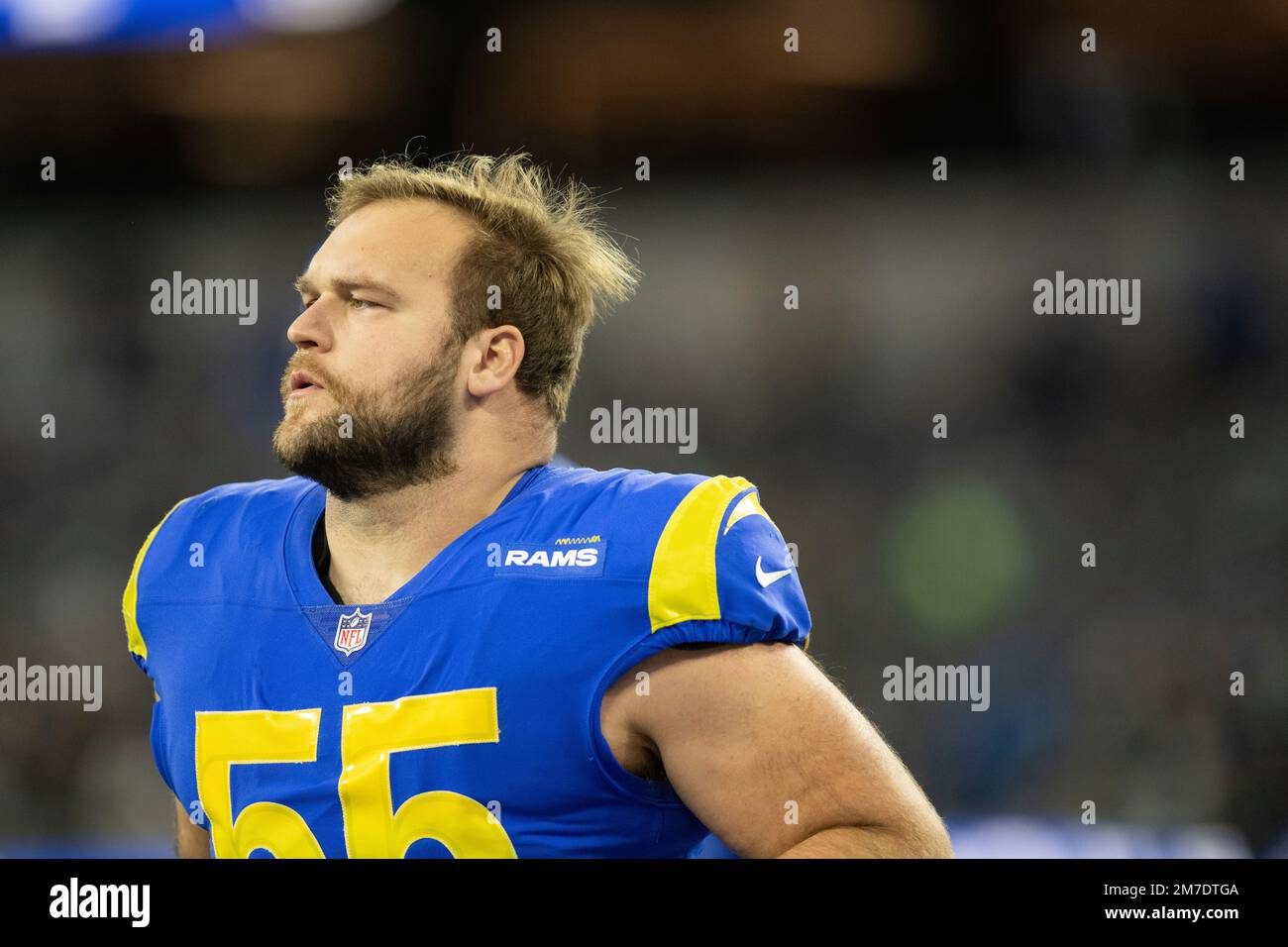 Los Angeles Rams center Brian Allen (55) jogs back to the locker room ...