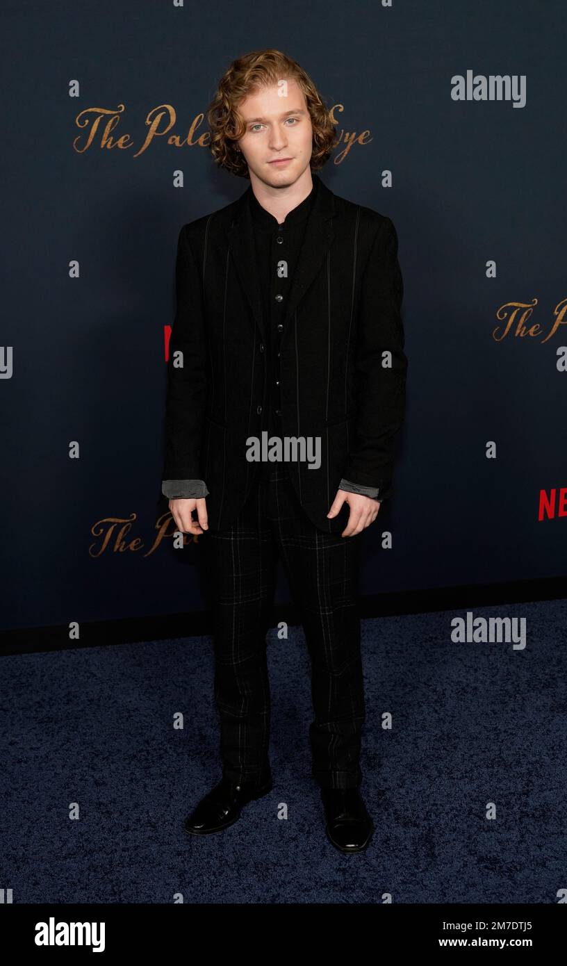 Fred Hechinger poses at the premiere of the film "The Pale Blue Eye ...