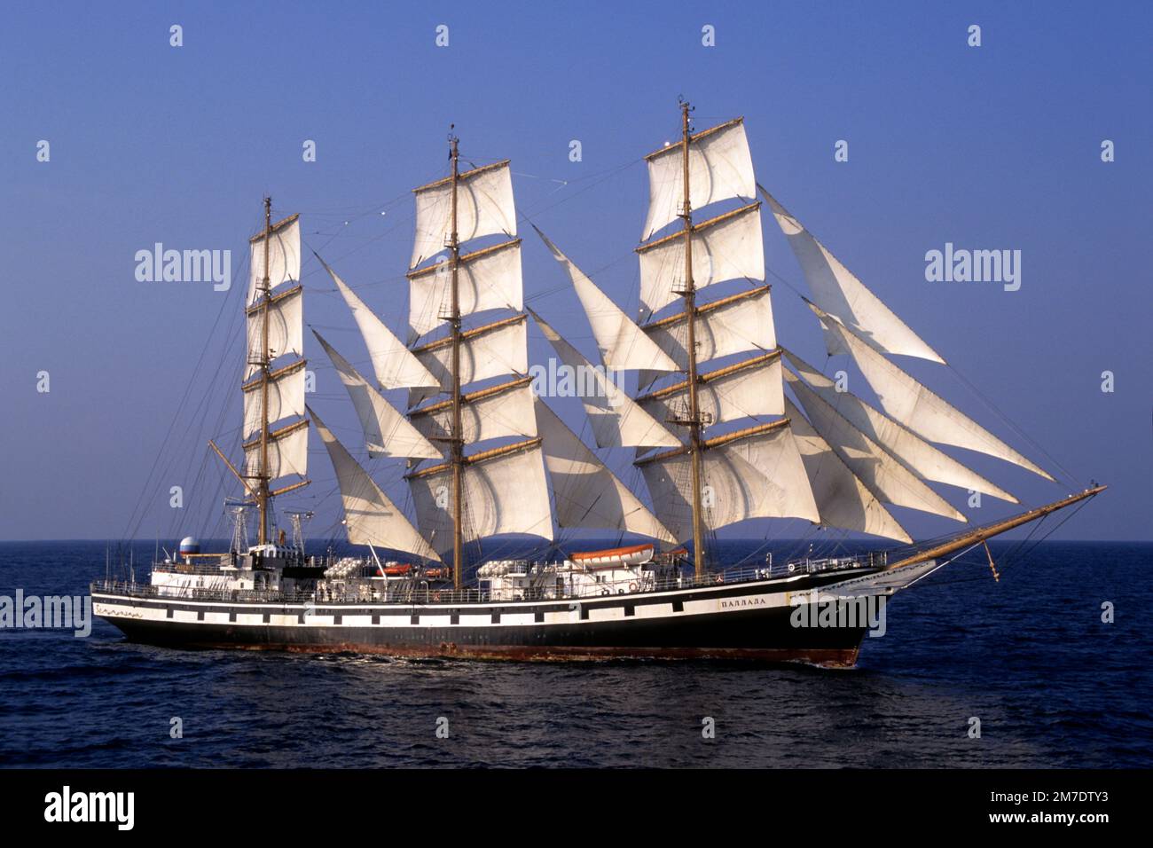 Three masted Russian ship Pallada at sunrise, Pacific, 1997 Stock Photo ...