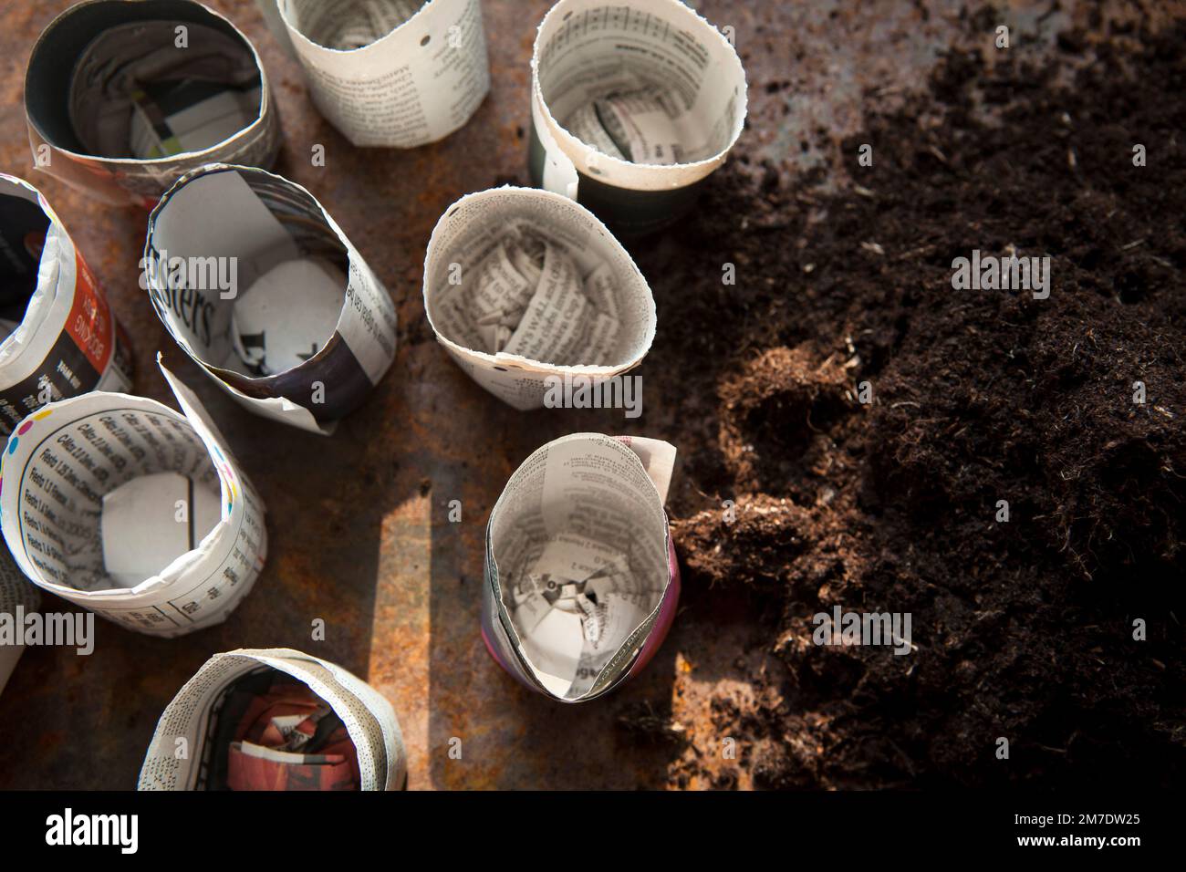 Home made plant pots for seedlings, made from old recycled newspapers ...