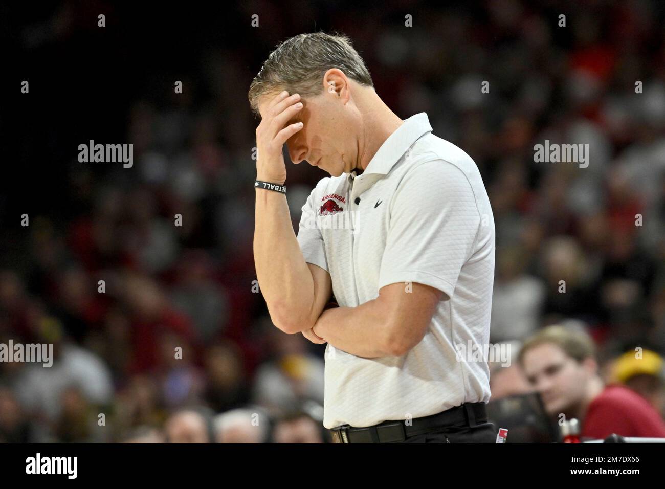 Arkansas coach Eric Musselman reacts to a call against Missouri during ...