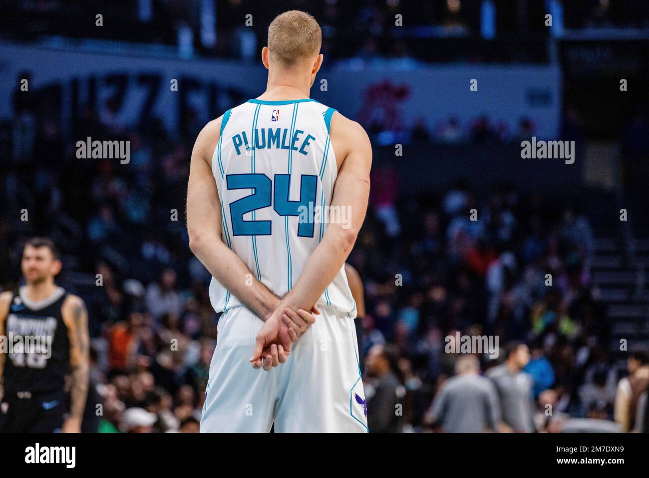 Charlotte Hornets center Mason Plumlee (24) waits after a timeout ...