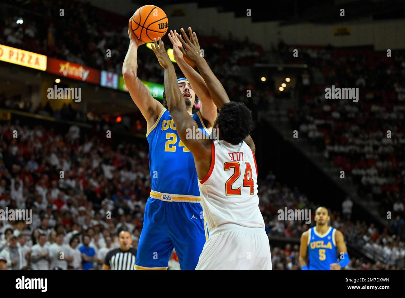 UCLA guard Jaime Jaquez Jr. shoots the ball against Maryland forward ...