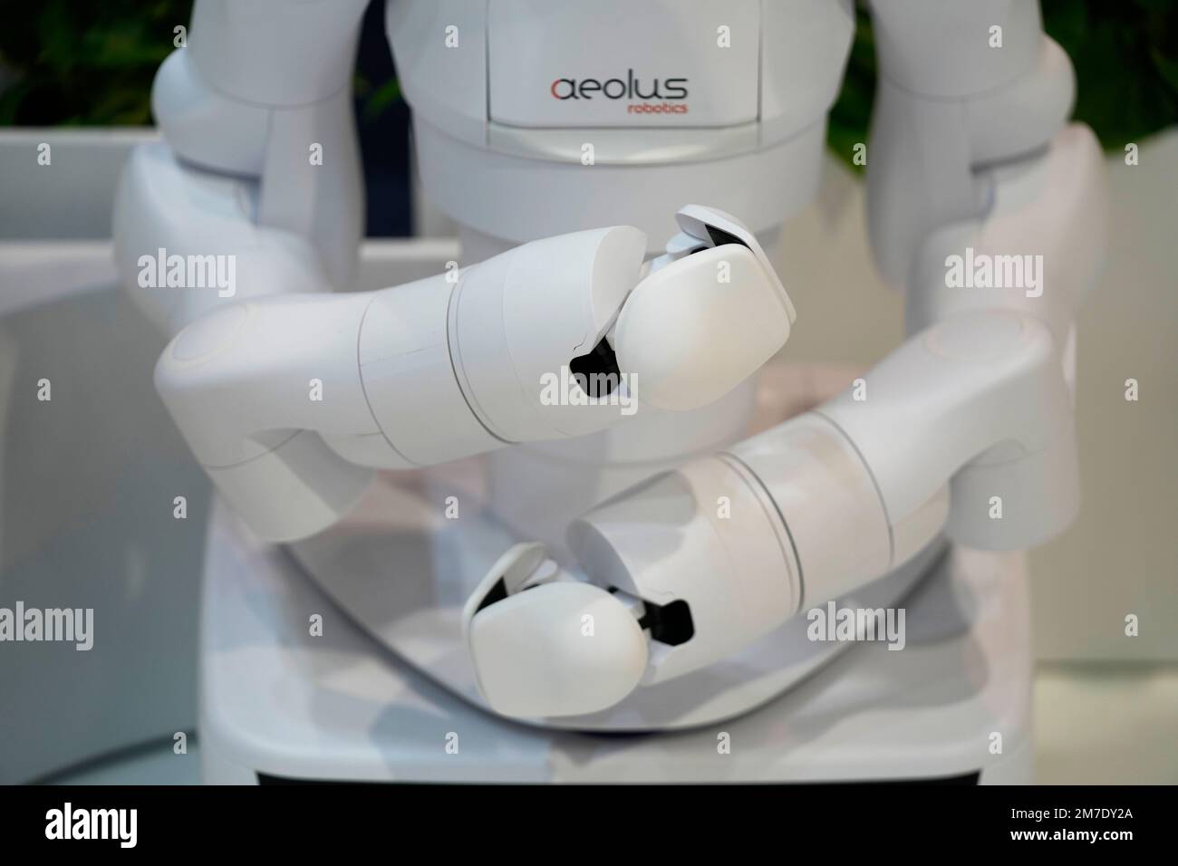 Aeo, a service robot from Aeolus Robotics is shown at the Aeolus booth ...