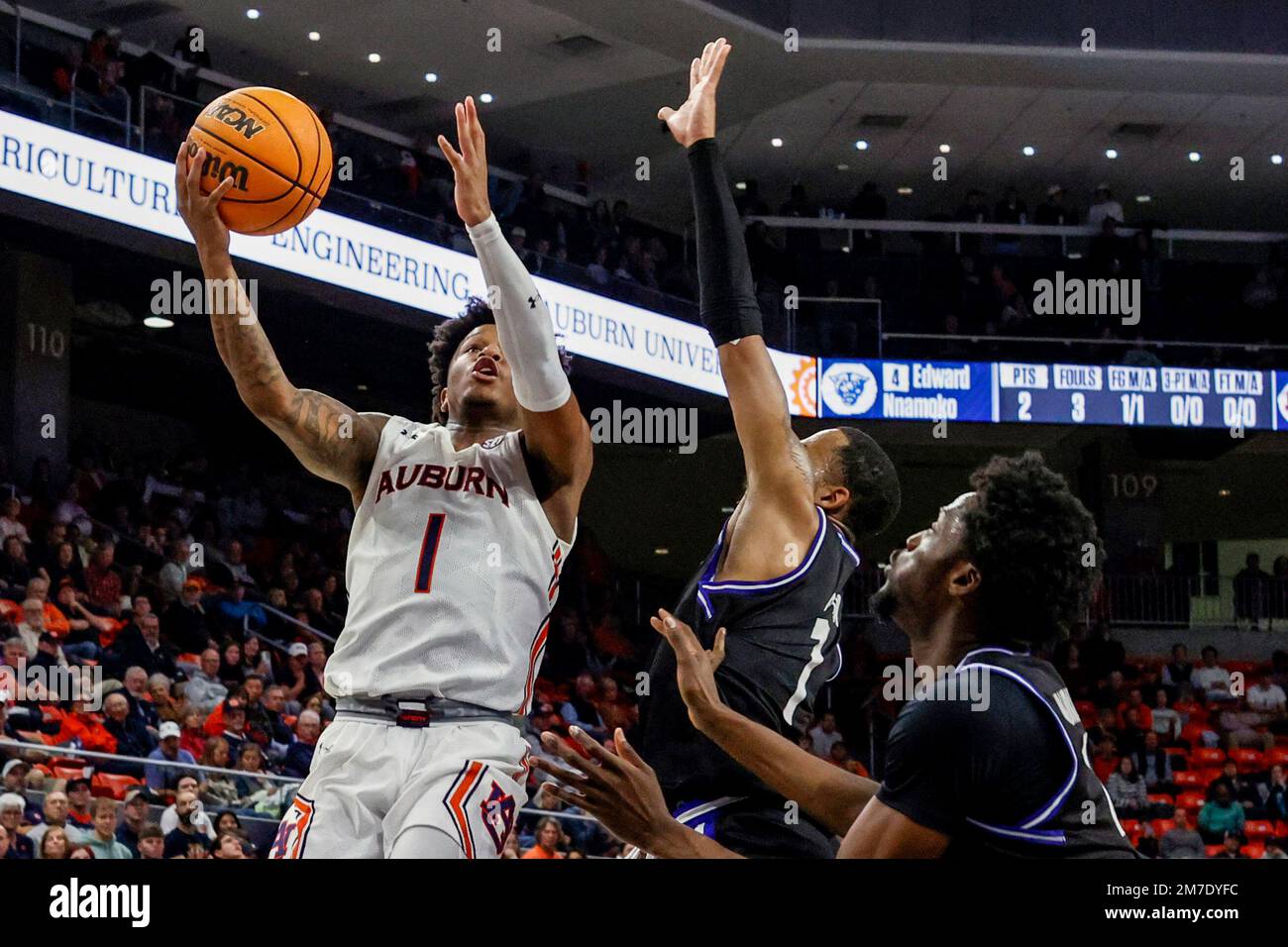 Auburn guard Wendell Green Jr. (1) shoots as Georgia State guard Dwon ...