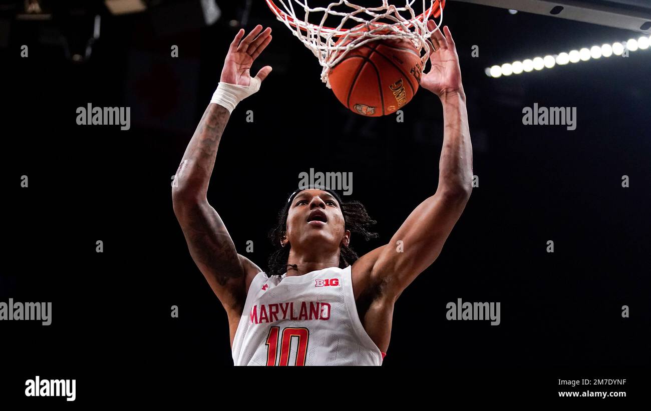Maryland forward Julian Reese slam dunks during an NCAA college ...