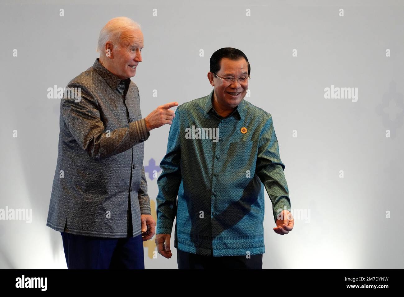 U.S. President Joe Biden, left, is greeted by Cambodia's Prime Minister ...