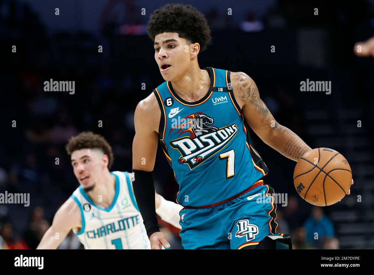 Detroit Pistons guard Killian Hayes (7) drives against the Charlotte ...