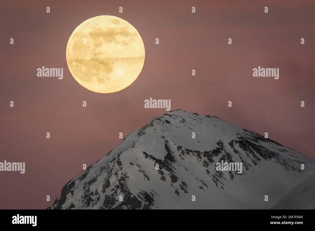 The fool moon rises above Slovenian Alps, seen from near Bled, Slovenia ...