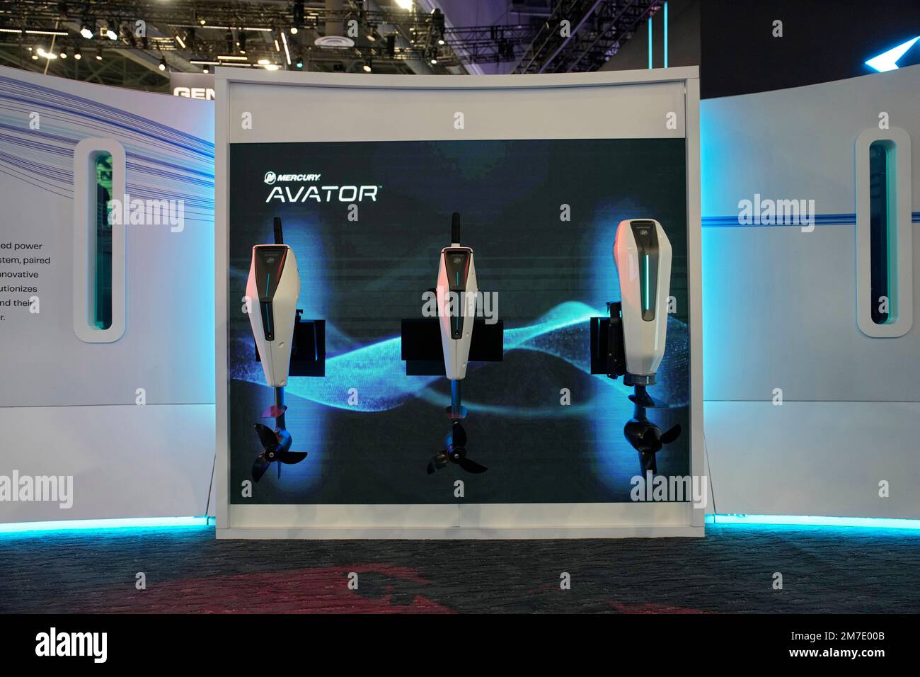 Mercury Avator electric outboard boat motors are on display at the ...