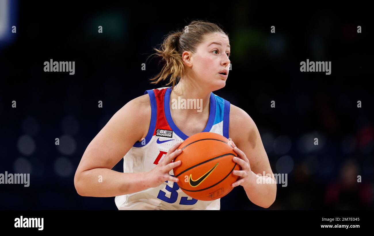DePaul forward Jorie Allen (33) looks to pass the ball during the first ...