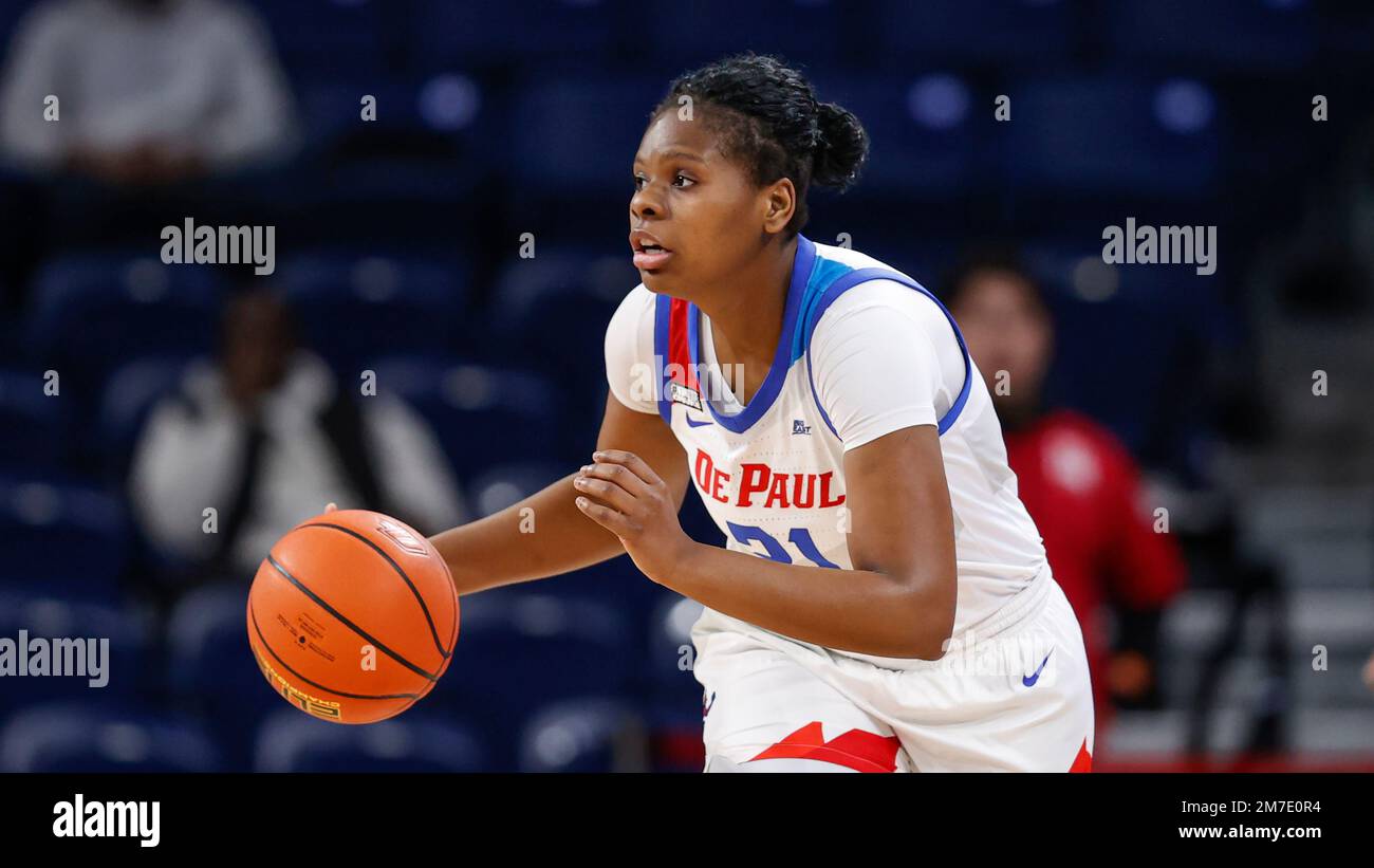 DePaul guard Darrione Rogers (21) brings the ball up court during the ...