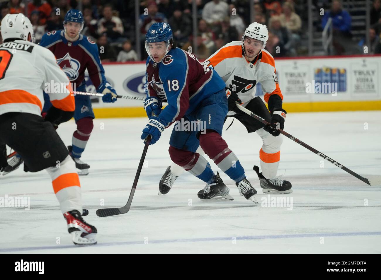 Colorado Avalanche center Alex Newhook (18) and Philadelphia Flyers ...