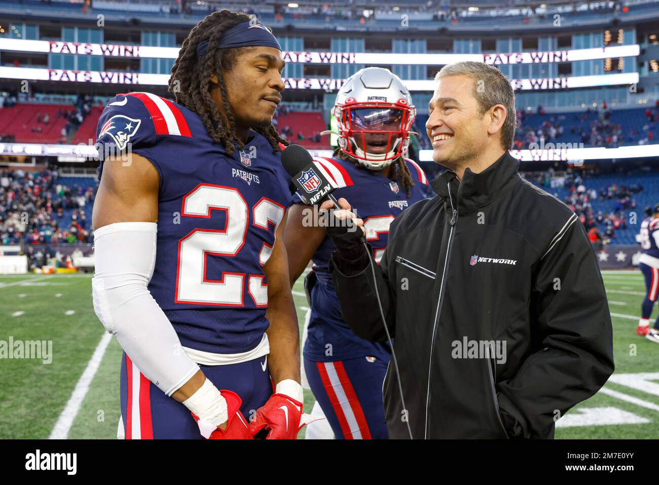 NFL Network analyst Mike Giardi interviews New England Patriots safety ...