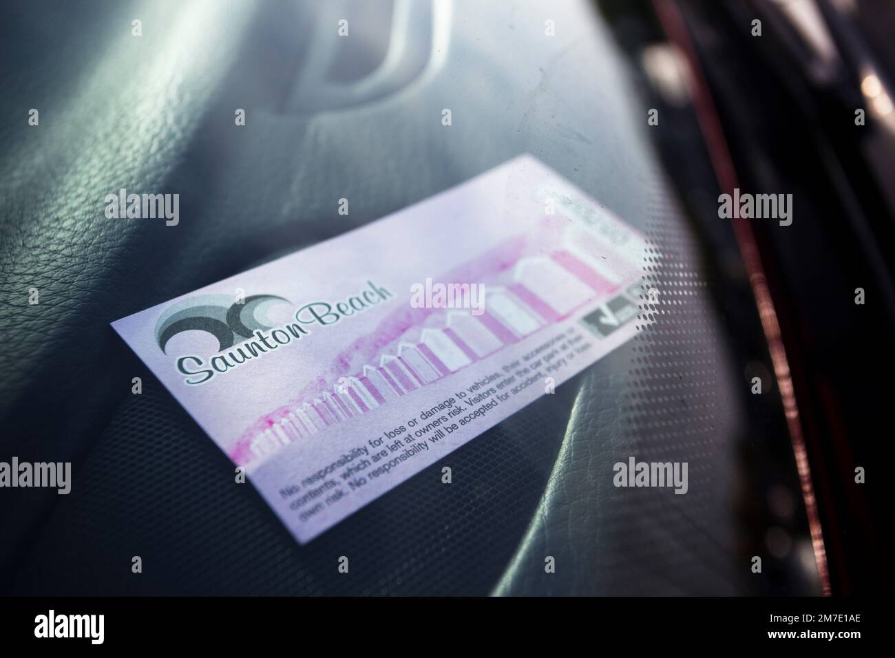 Parking ticket in the window of a car, Saunton sands in Devon Stock ...