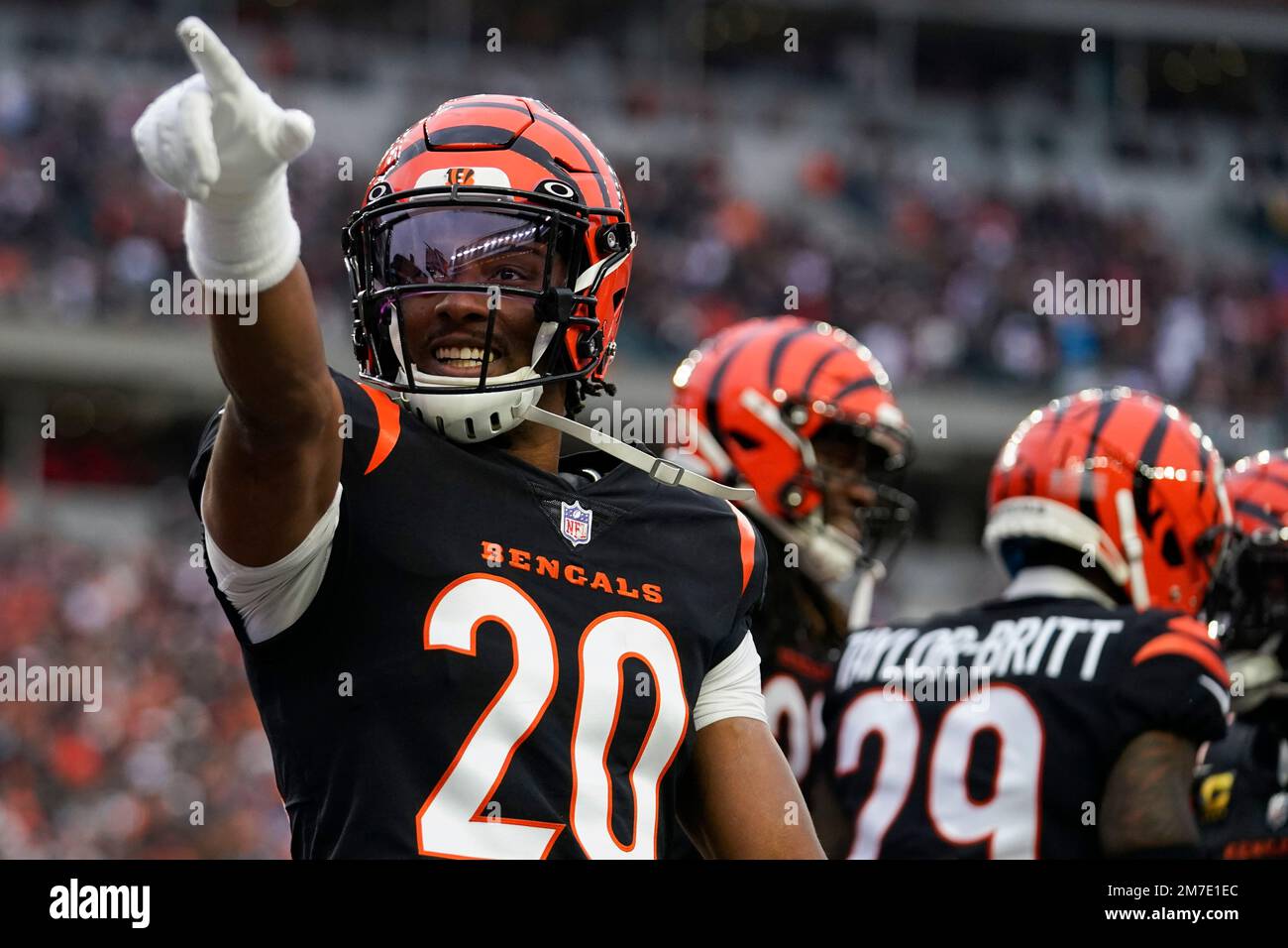 Cincinnati Bengals cornerback Eli Apple (20) gestures to the stands ...