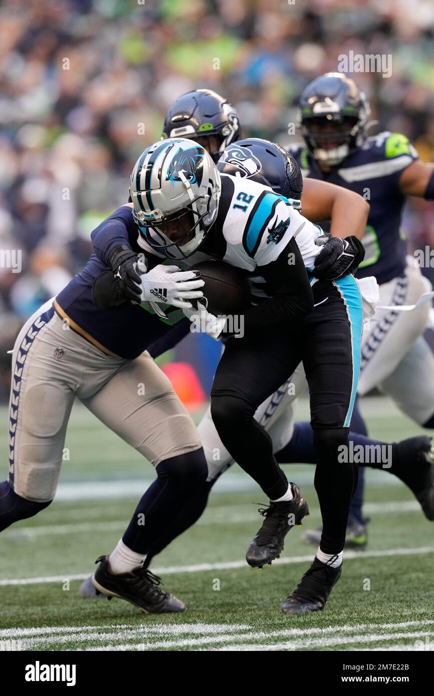 Seattle Seahawks linebacker Cody Barton (57) tackles Carolina Panthers ...