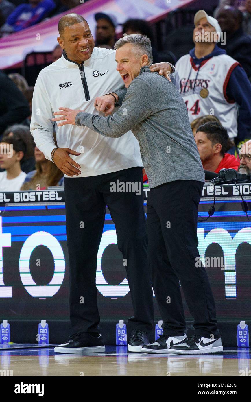 Philadelphia 76ers coach Doc Rivers, left, meets with Chicago Bulls ...