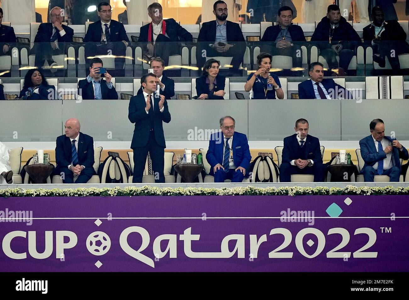 French President Emmanuel Macron applauds after the World Cup semifinal ...
