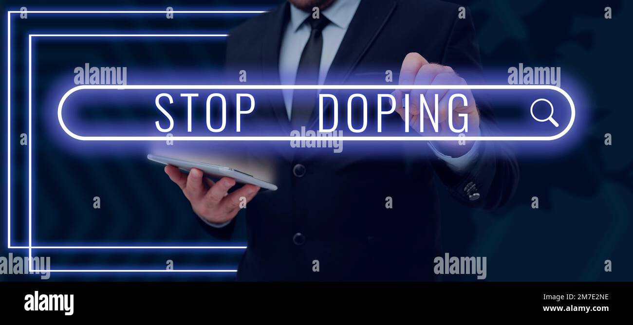 Conceptual caption Stop Doping. Business showcase do not use use banned ... Conceptual caption Stop Doping. Business showcase do not use use banned ...