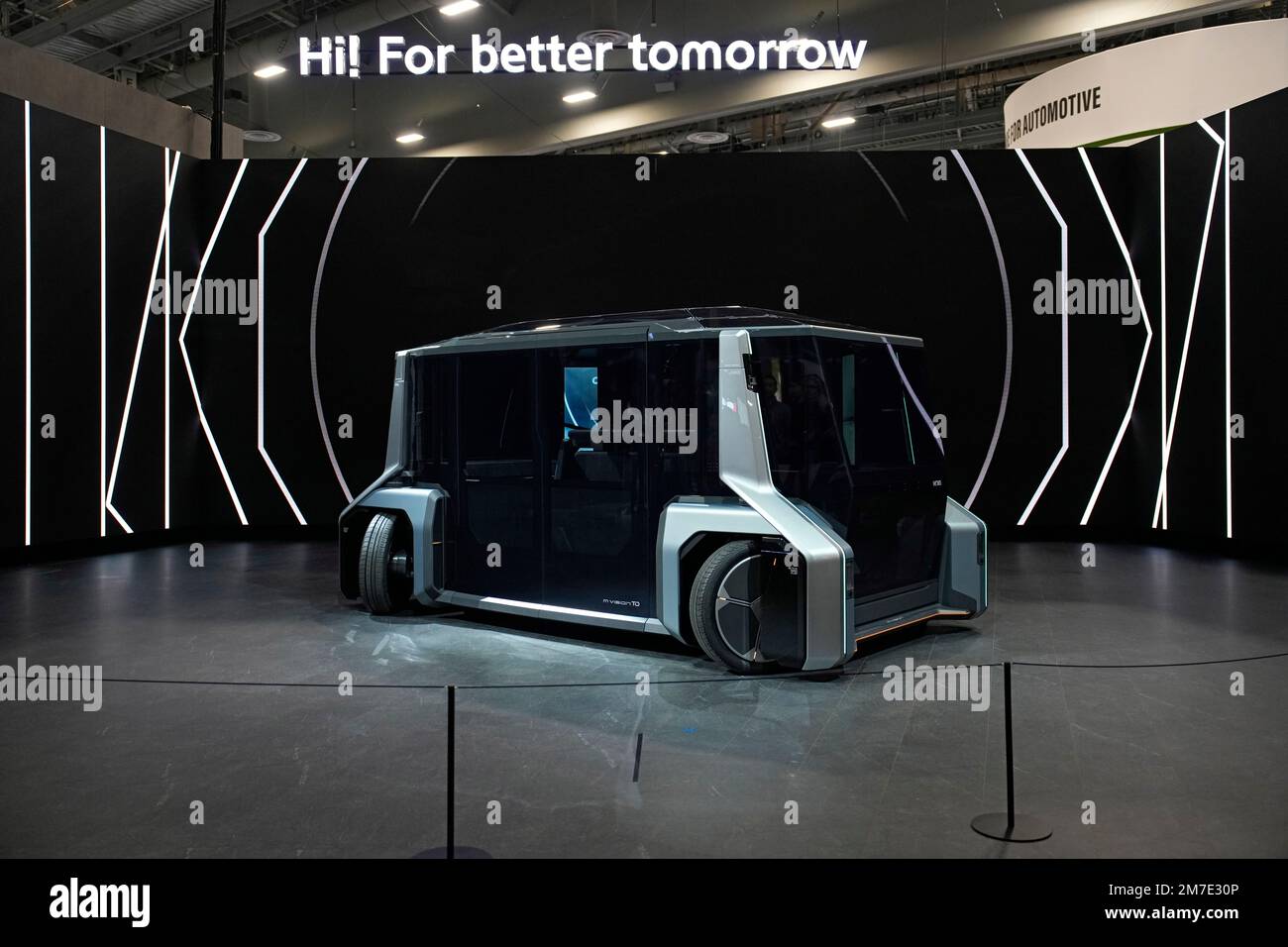 The M.Vision TO electric autonomous vehicle is on display at the Hyundai Mobis booth during the ...