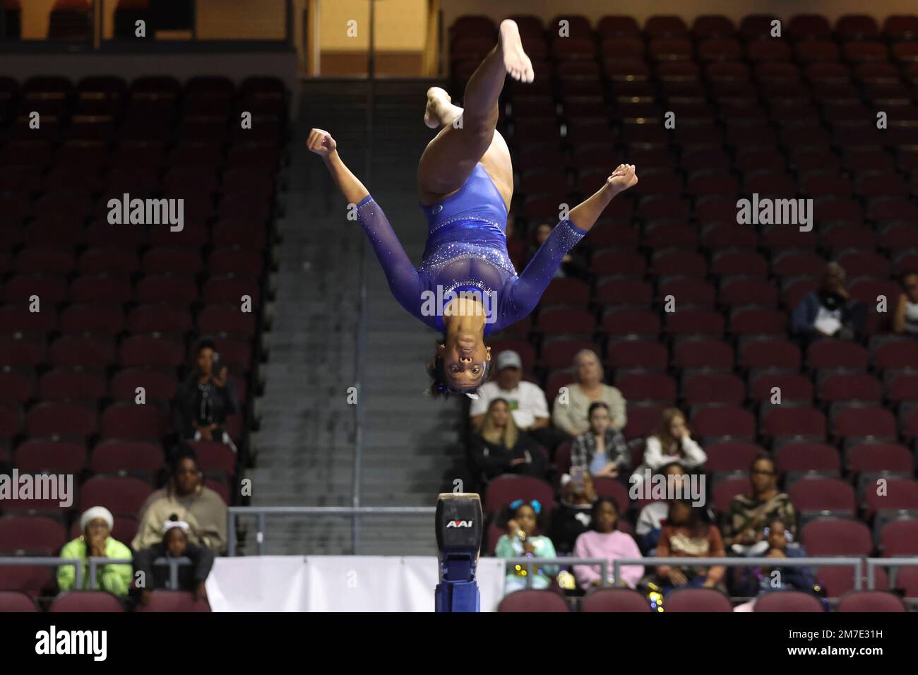 Fisk University's Morgan Price competes on the balance beam during a ...