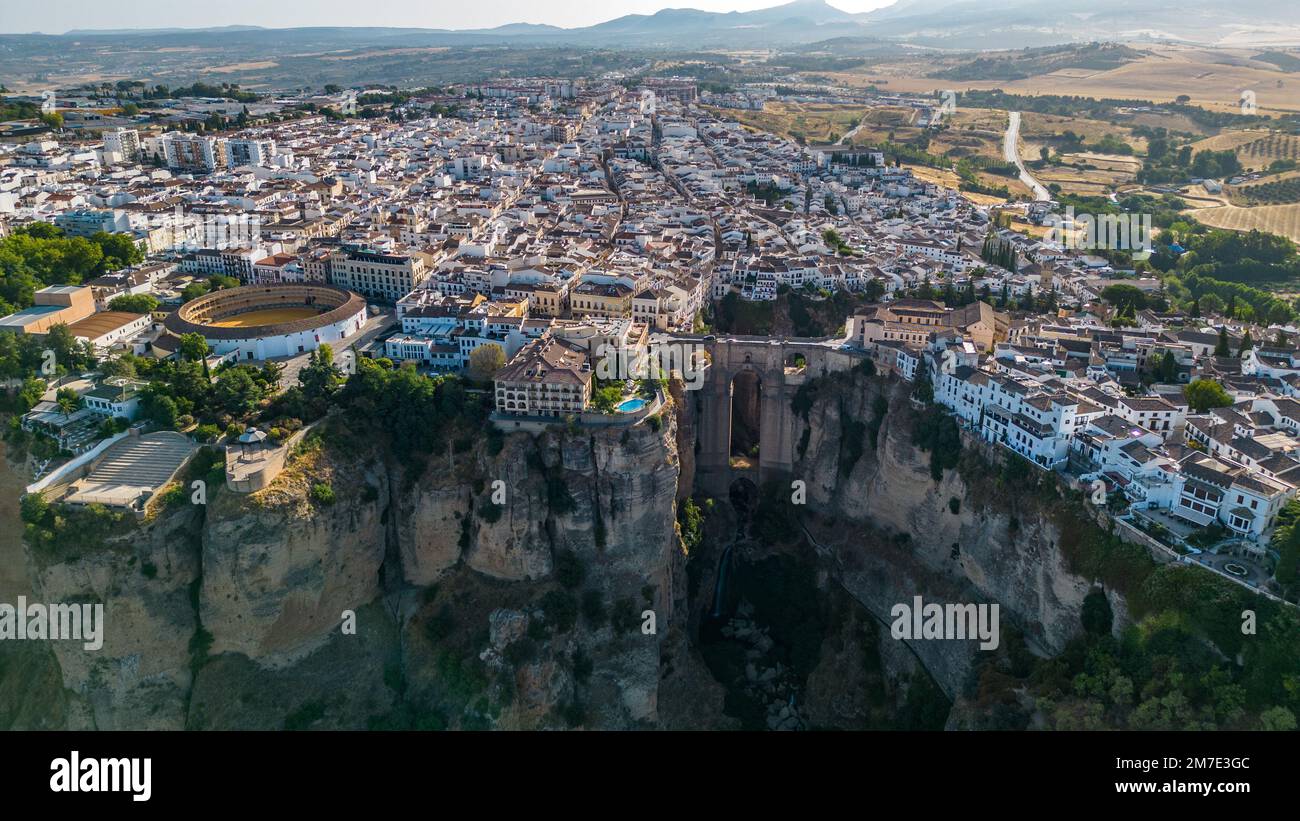 A breathtaking view of cliff in the area of historic Ronda, Spain Stock ...