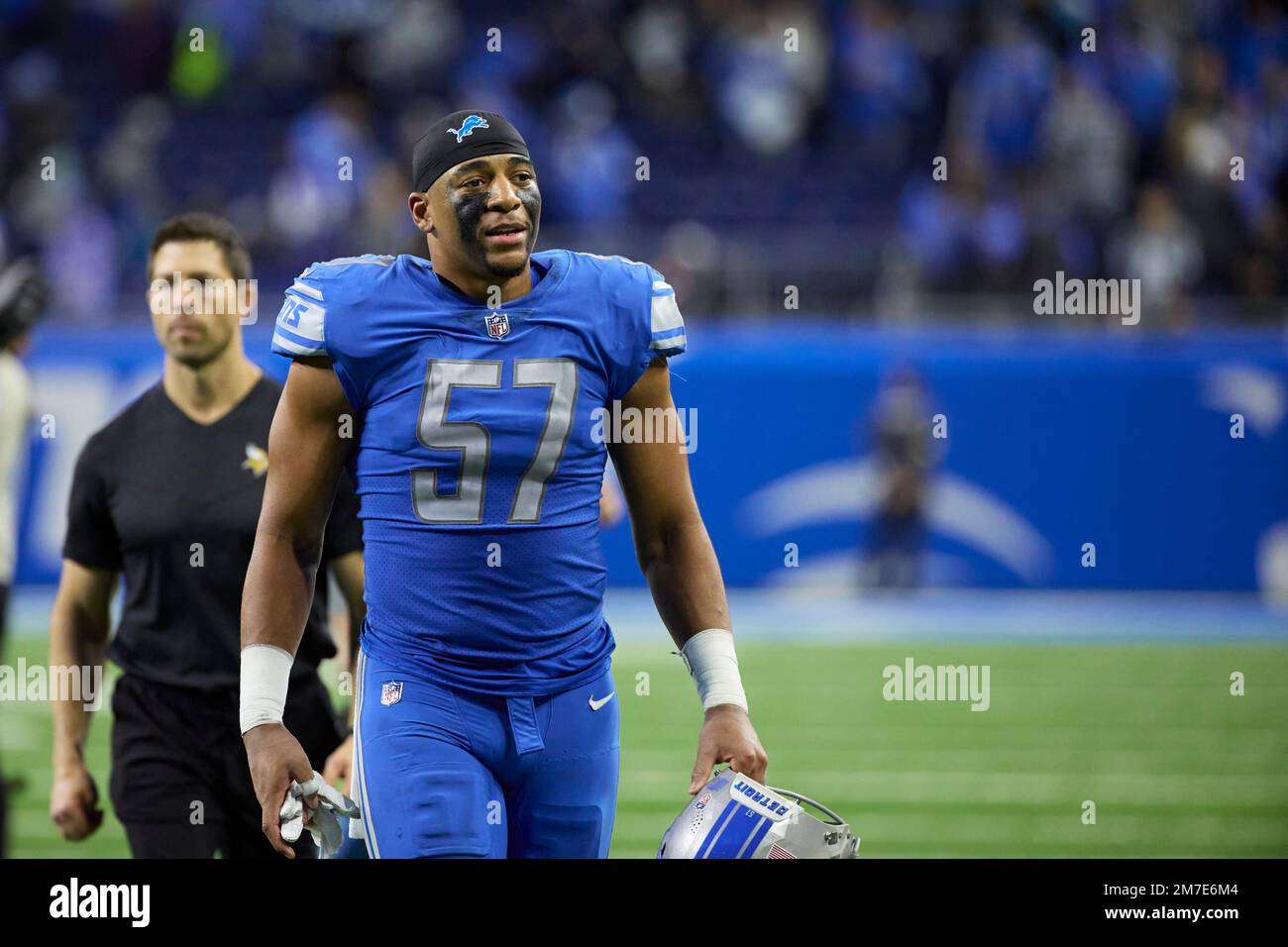 Detroit Lions linebacker Anthony Pittman (57) walks off the field ...