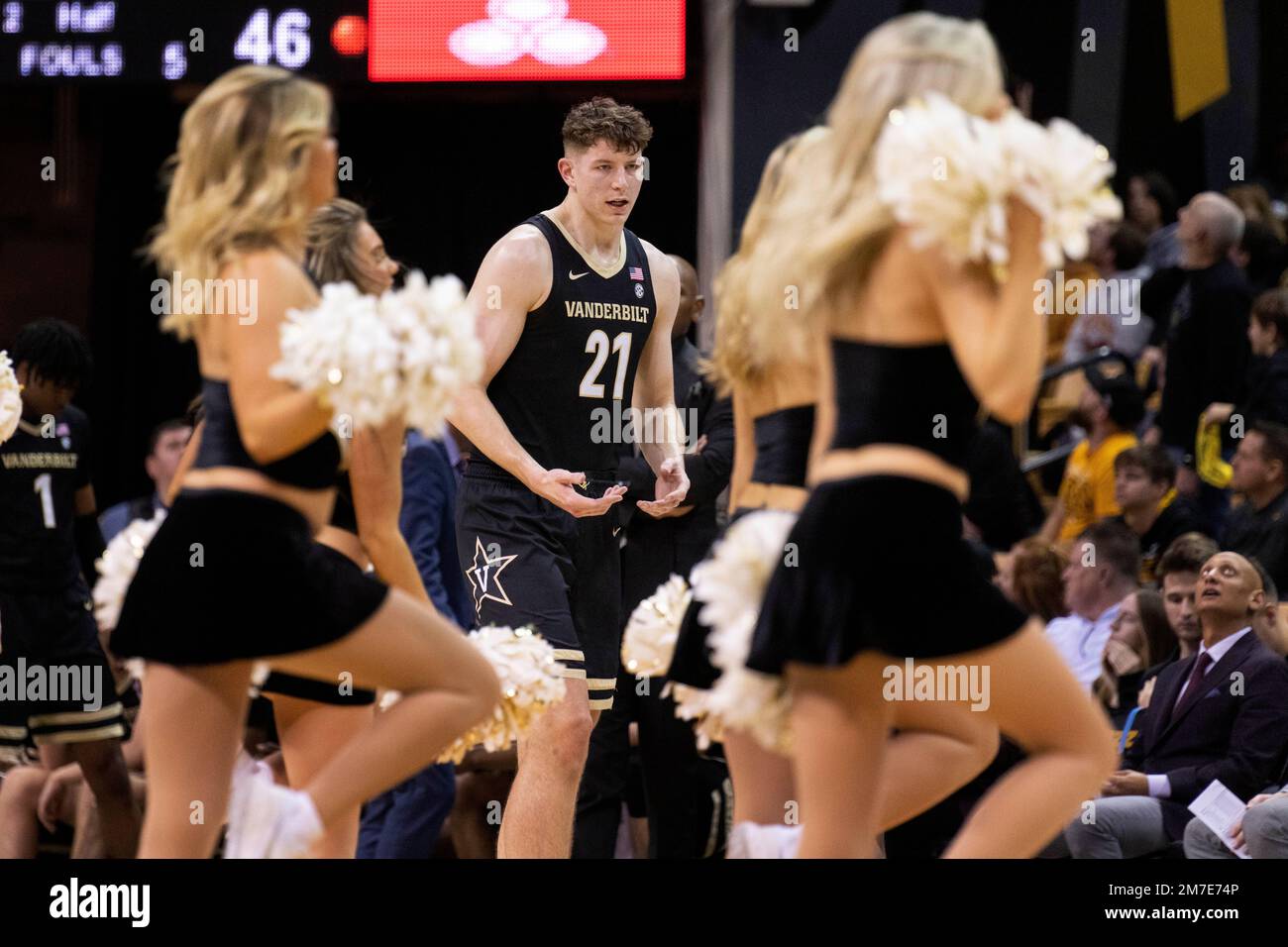 Vanderbilt's Liam Robbins walks on the court after a timeout during the ...