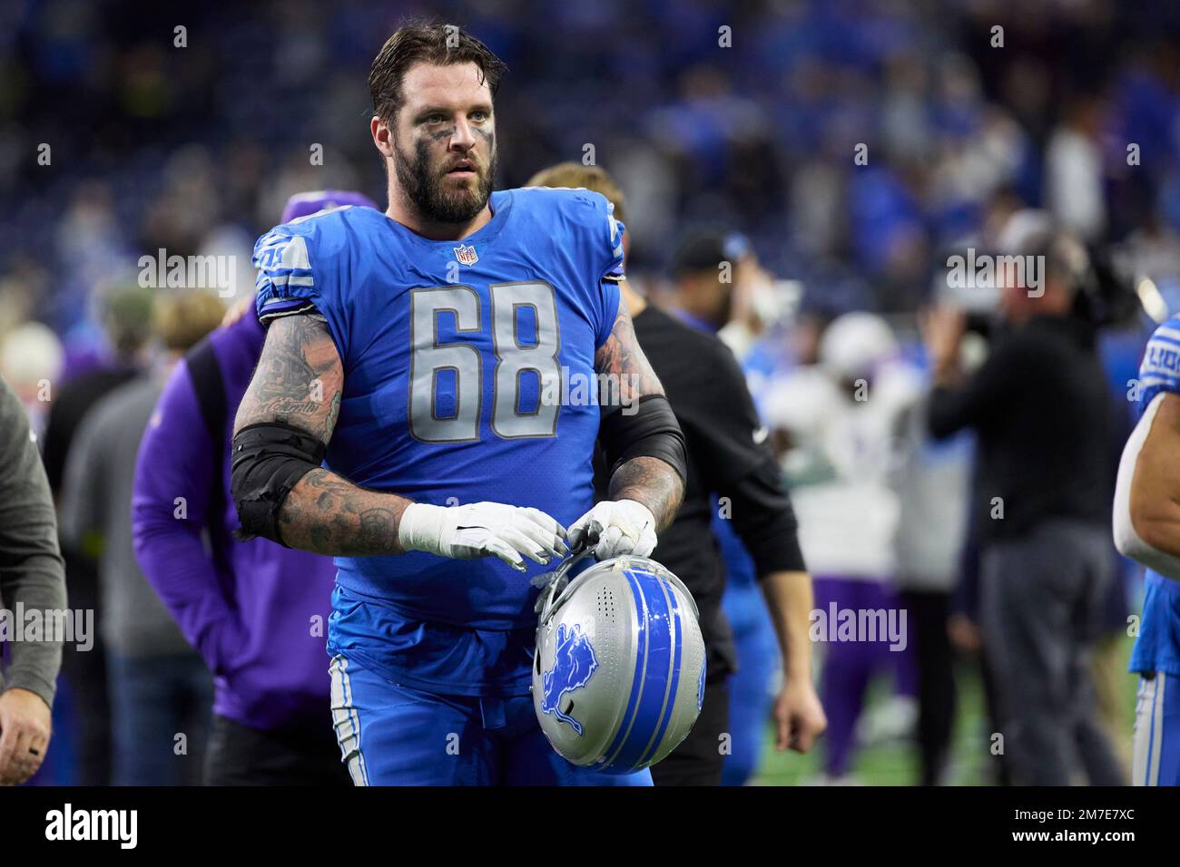 Detroit Lions offensive tackle Taylor Decker (68) walks off the field ...