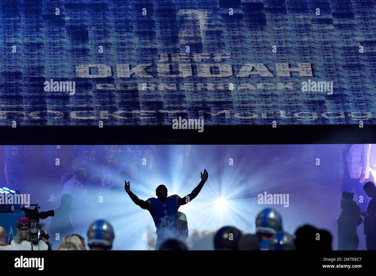 Detroit Lions cornerback Jeff Okudah (1) during player introductions ...