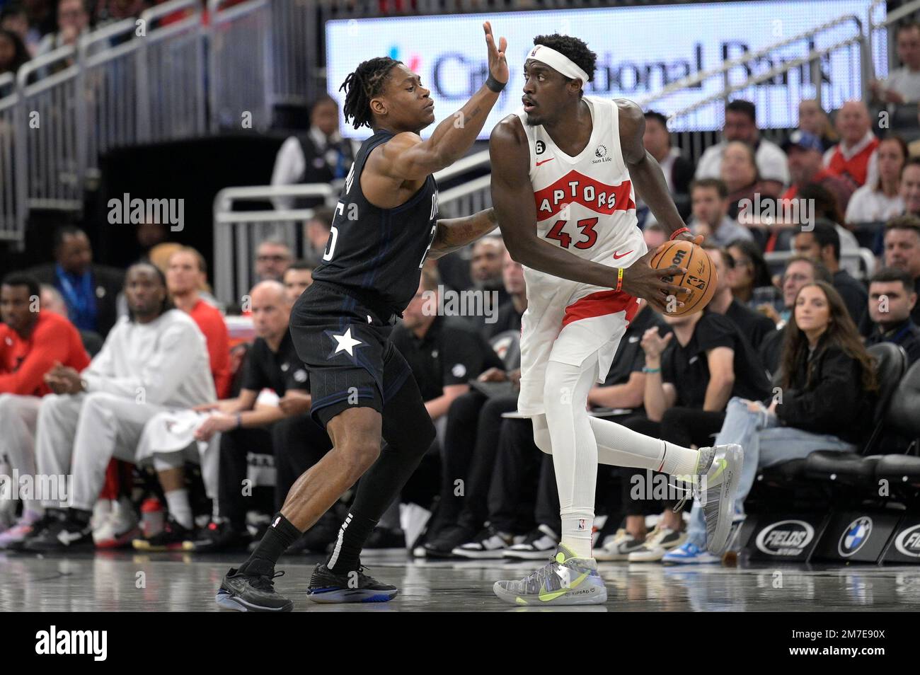 Toronto Raptors forward Pascal Siakam (43) is defended by Orlando Magic ...
