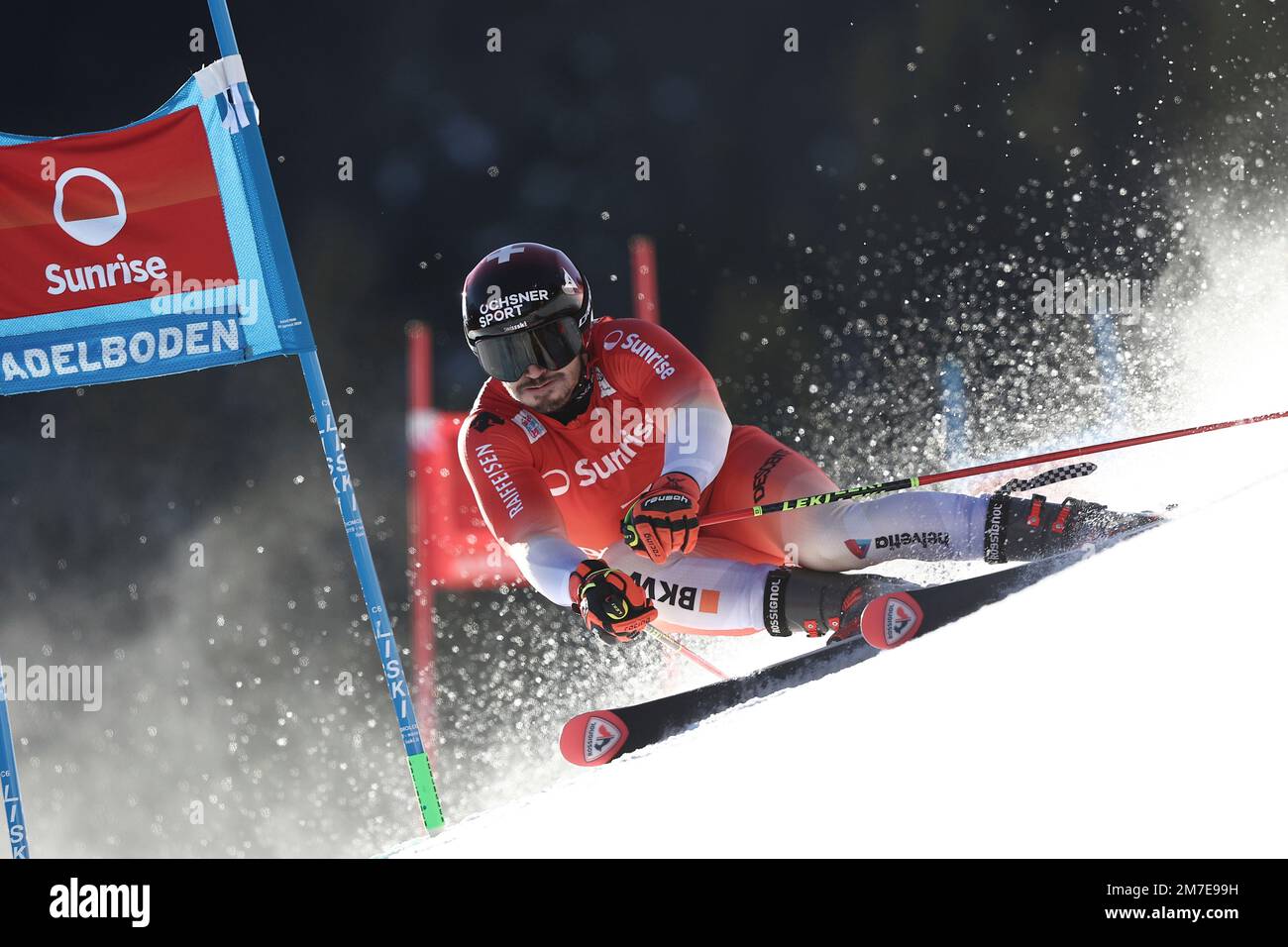 Switzerland's Loic Meillard speeds down the course during an alpine ski ...