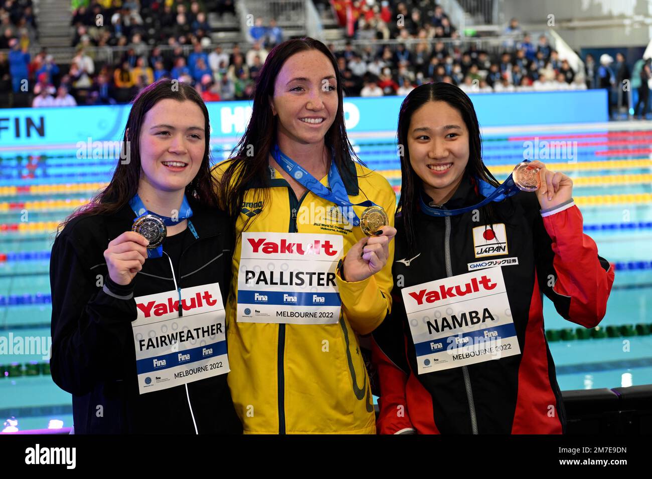 Lani Pallister of Australia, center, Erika Fairweather of New Zealand ...